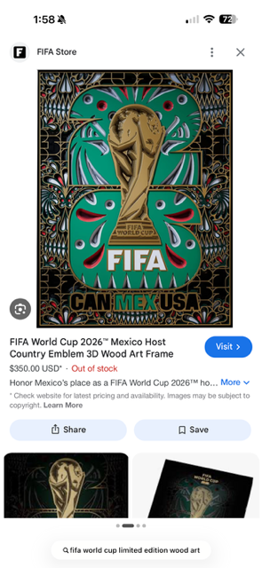 FIFA World Cup 2026 Mexico Host Country Emblem 3D Wood Art Frame #73/ ...