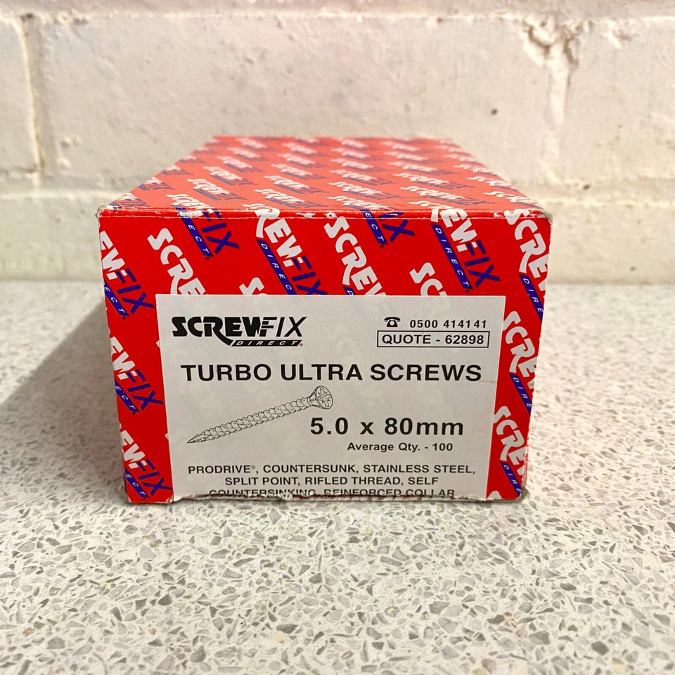23 x Screwfix 5.0 x 80mm Turbo Ultra Prodrive Countersunk Steel Screws ...