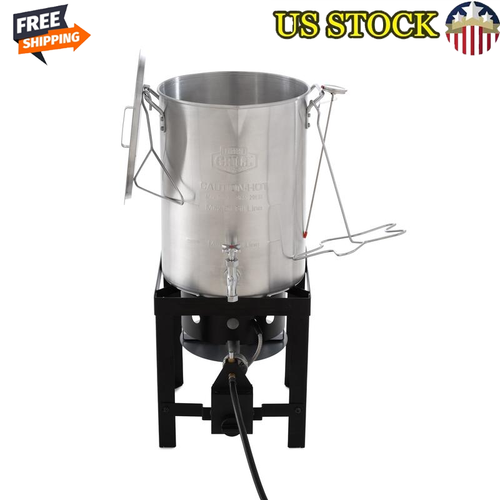 30 Qt Turkey Fryer W/ Spigot Outdoor Cooking 38000 BTU Aluminum Pot ...
