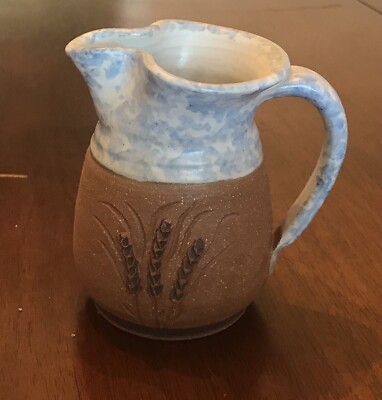 Steve Ashley Pottery Creamer Pitcher Stoneware Terra Cotta Blue Glaze ...