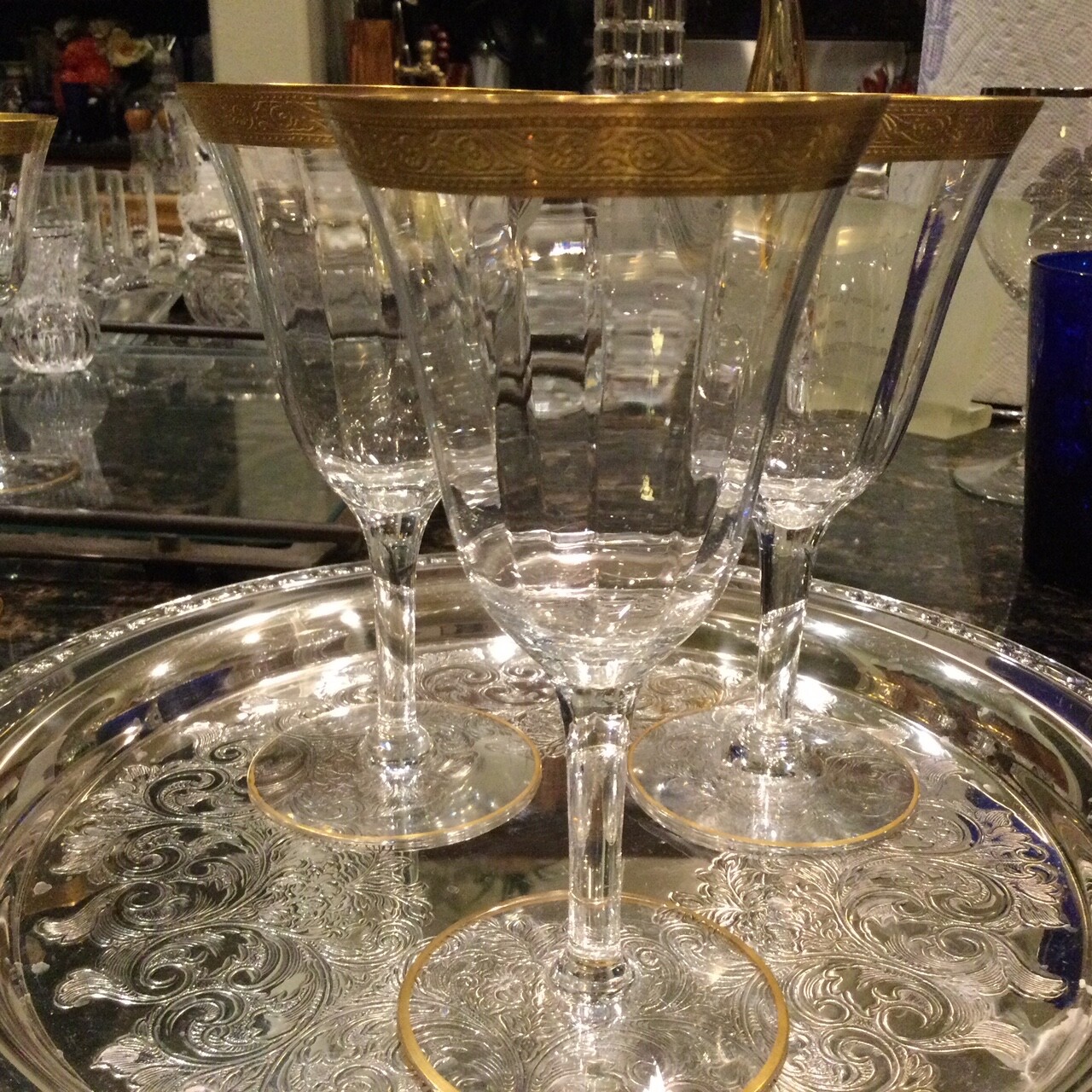 Antique/VTG Tiffin Franciscan "Minton" Optic Gold Rimmed Stemware - 3 ...