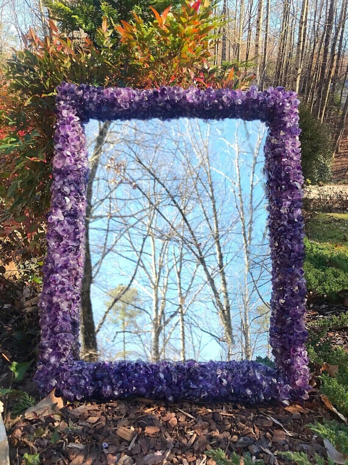 20"x24" Amethyst Wall Mirror Frame Handmade Natural Gemstone Mirror ...