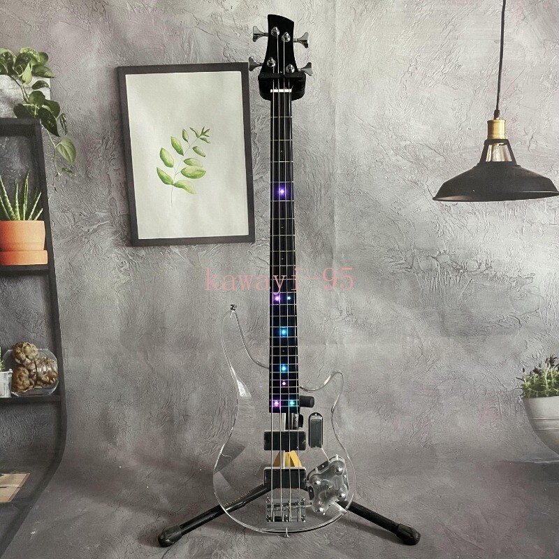 New Colorful LED Light Crystal Electric Bass Guitar Acrylic Body Maple ...