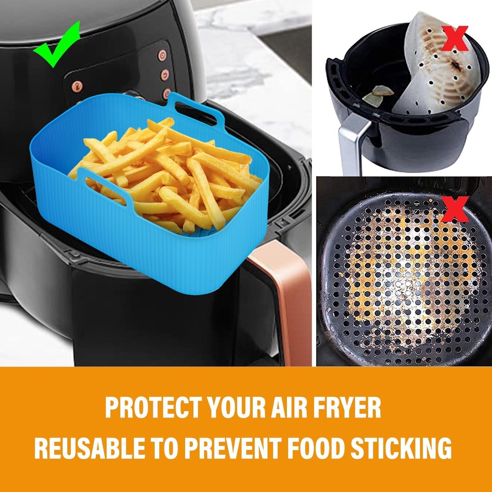 Air Fryer Silicone Pot Baking Pan Tray Basket Liners Insert Dish Fit ...