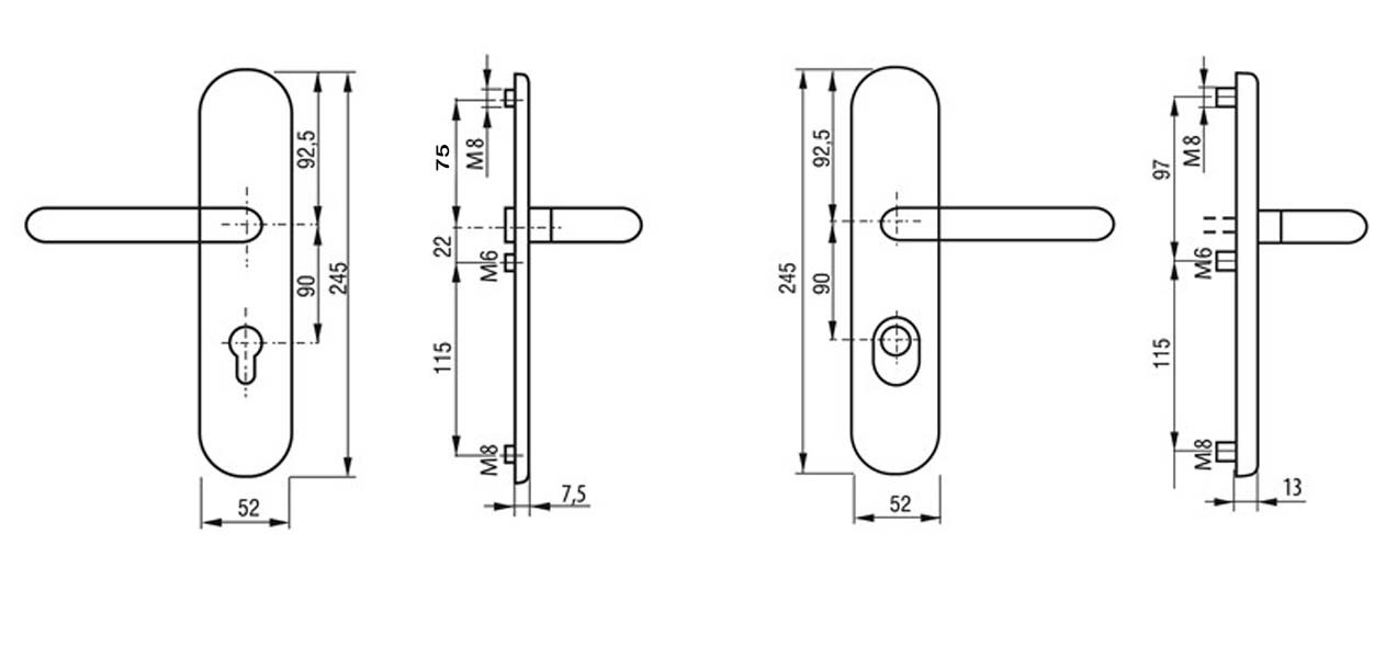 Gerda High Quality TD 1000 Door Handle Pair External Size: 90/212mm | eBay