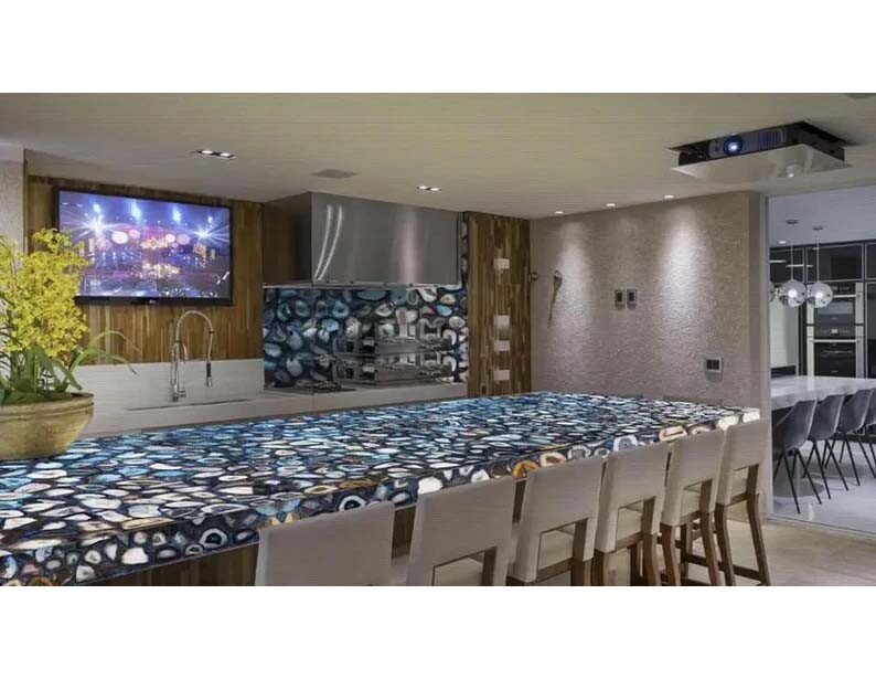 Blue Agate Dining Table, Elegant Gemstone, Agate Kitchen Slab as a ...