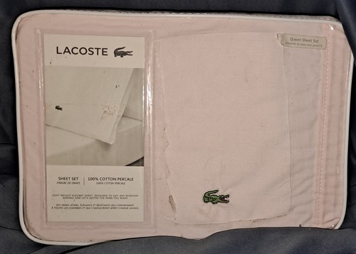 Lacoste Percale 4 Piece Queen Sheet Set Solid Iced Pink New in Package ...