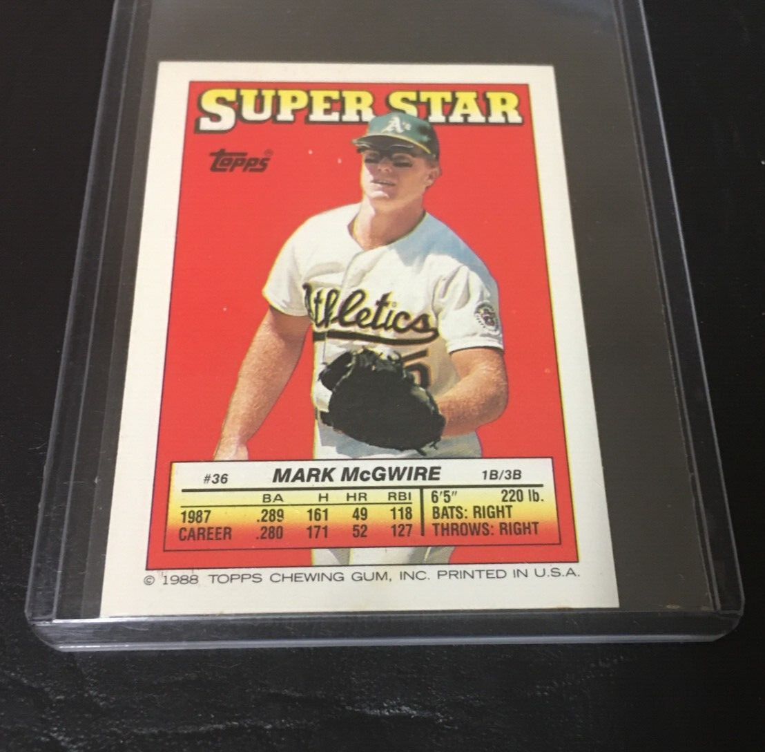 MARK McGWIRE 1988 TOPPS MINI CARD w STICKER #132 & #197 MINI CARD #36 ...