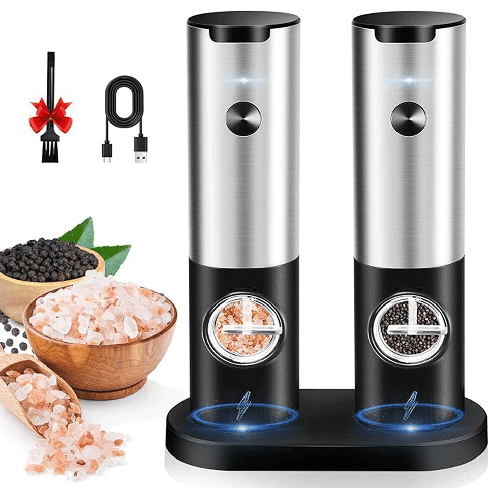 Electric Salt and Pepper Grinder Set, Automatic Gravity Salt and Pepper ...