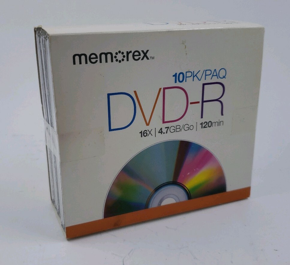 MEMOREX DVD-R 10PK 16X 4.7 GB 120 Min With Slim Jewel Cases NEW Factory ...