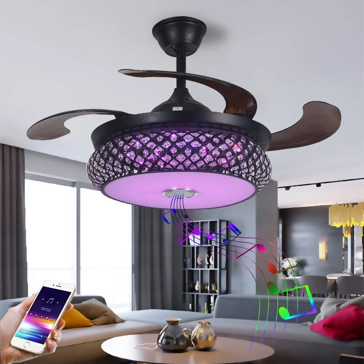 Purple Chandelier Crystal Ceiling Fan | Shelly Lighting