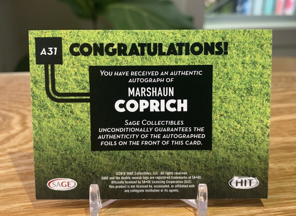 MARSHAUN COPRICH 2016 SAGE HIT Autographs Red Auto RC NY GIANTS ...