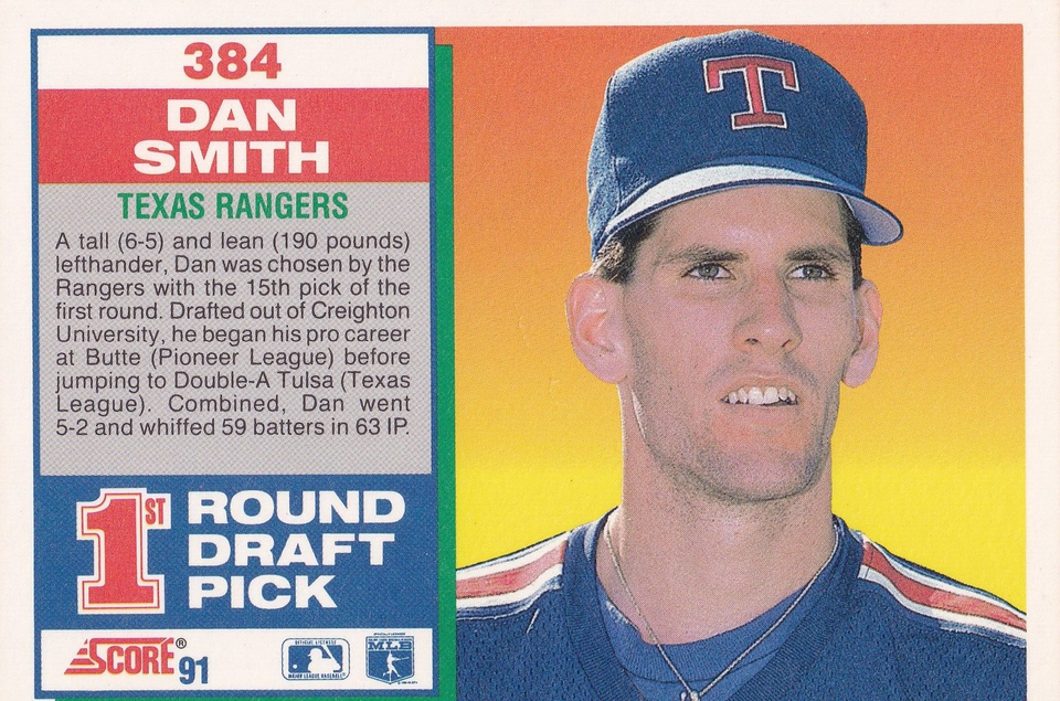 1991 Score #384 Dan Smith MLB Texas Rangers + (Yes 3 Free Mystery Cards ...