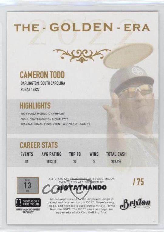2022 Brixton Disc Golf Golden Era Red /75 Cameron Todd #13 | eBay