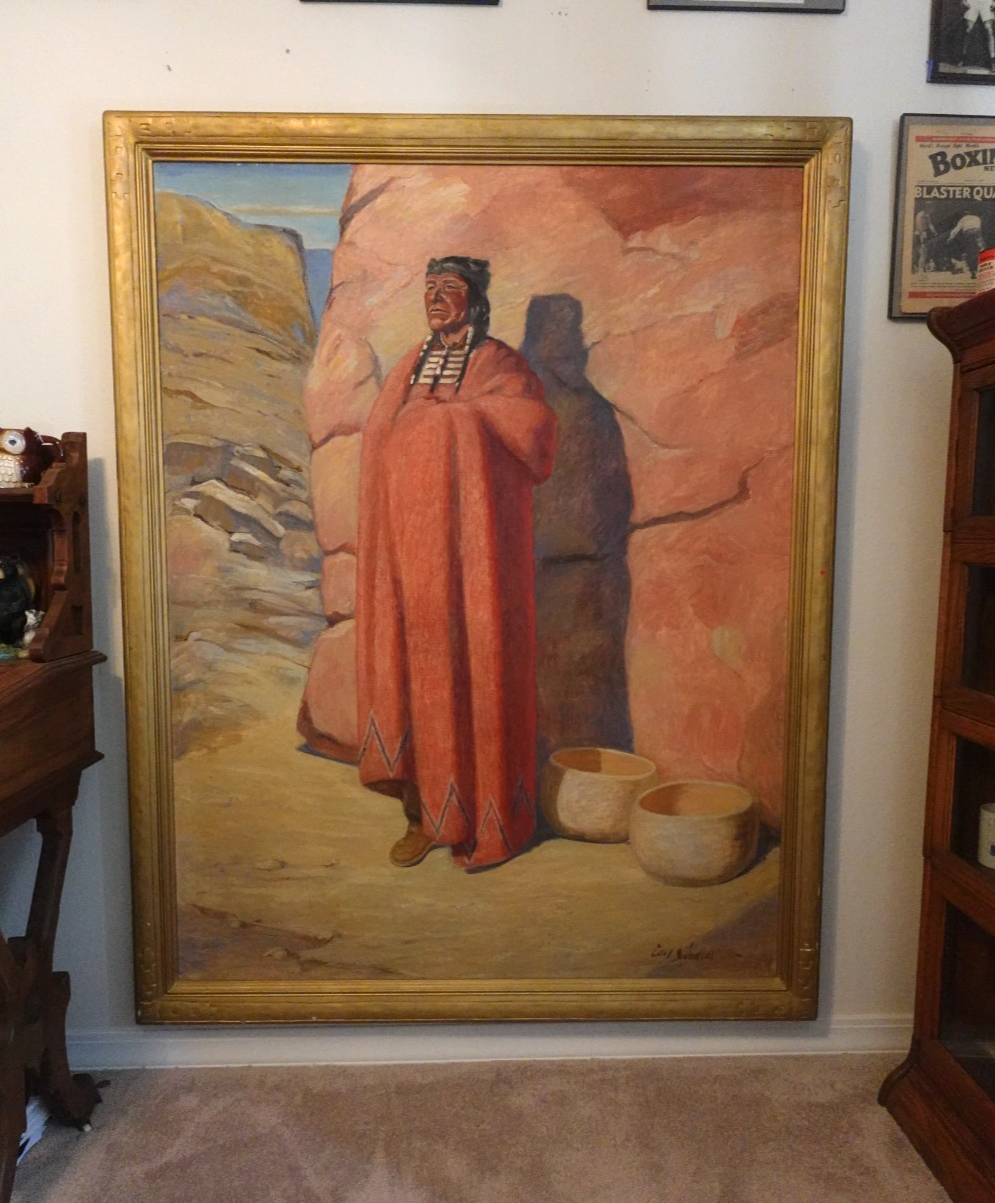 RARE 1930'S-40'S INDIAN OIL PAINTING BY CARL RUBIN SCHMIDT 66X51 *LOCAL ...
