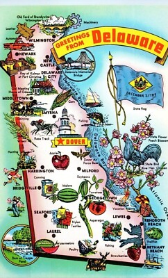 Diamond State Multiple Views of Delaware w Map of Attractions Postcard ...