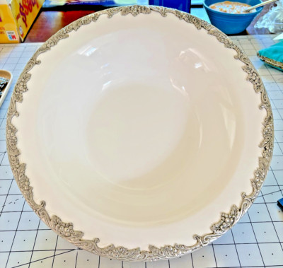 Arthur Court Earthen Metalware White Console Bowl Pewter Border 12.5 in ...