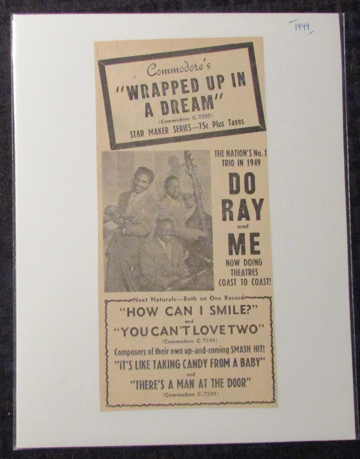1949 Commodore Records DO RAY & ME 4.5x9.5" Music Print Ad FN 6.0 | eBay