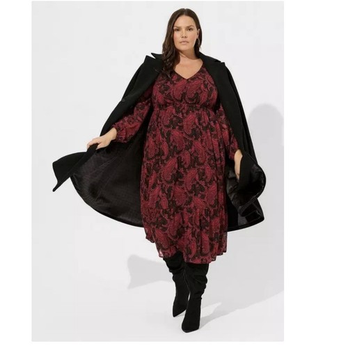 Torrid Red Floral Tea Length Clip Dot Open Back A Line Dress Pockets ...