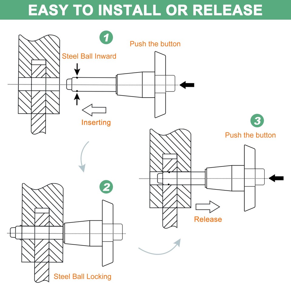 2Pcs t Handle Lock Pins, 5mm Dia. 30mm Usage Long Push-Button Ball ...
