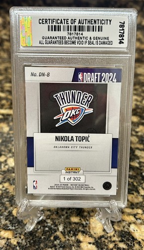 GRADED GEM-MT 10 NIKOLA TOPIC 2024 Panini Instant DRAFT ROOKIE CARD #DN ...