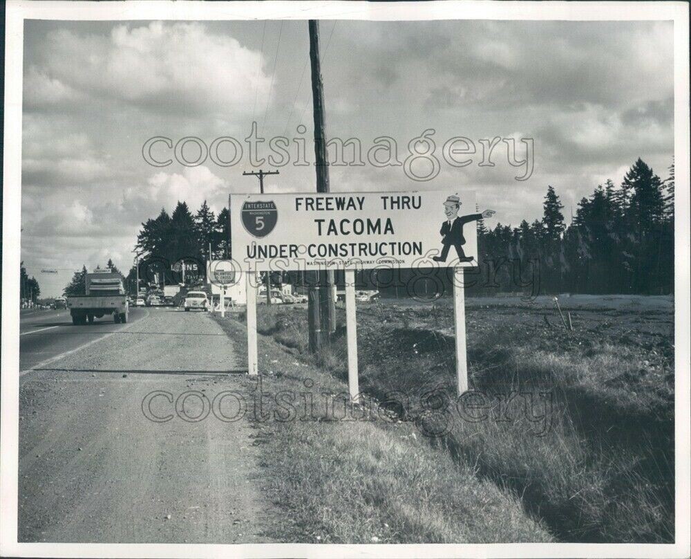 1958 Press Photo Construction Sign Interstate 5 Tacoma Freeway 1950s ...