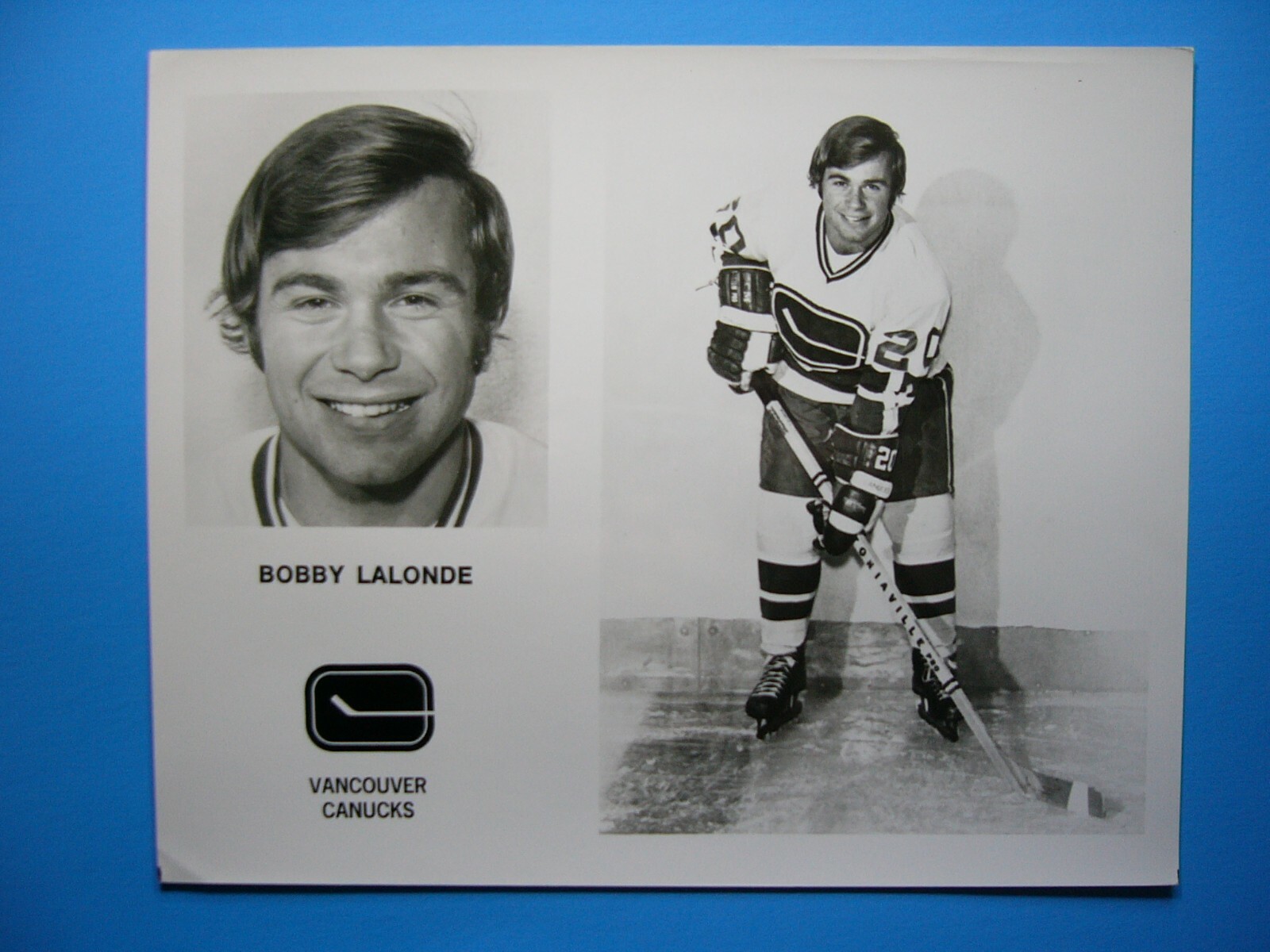 1972/73 NHL HOCKEY PRESS PHOTO VANCOUVER CANUCKS BOBBY LALONDE SHARP ...