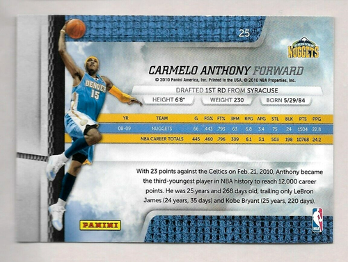 2009-10 Absolute Memorabilia - Carmelo Anthony #25 for sale online | eBay