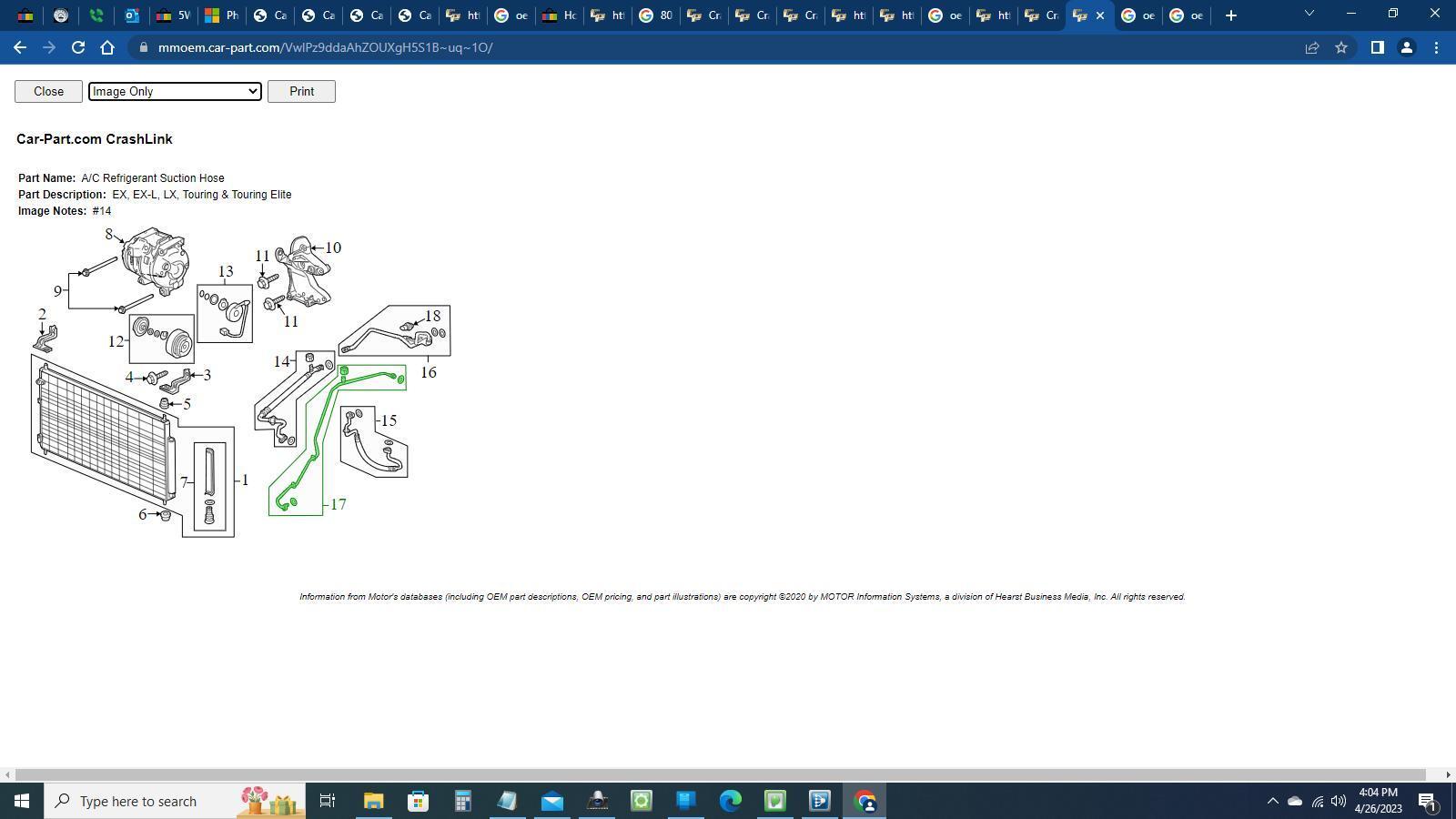 13 HONDA ODYSSEY #17 Evaporator Tube OEM 80341TK8A01 | eBay