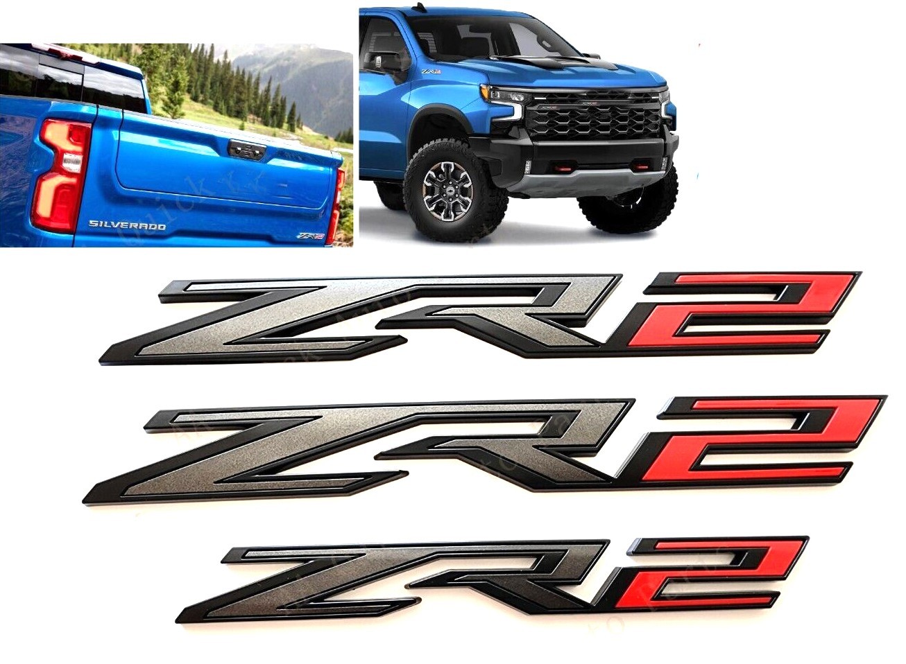 3pcs Kit Black Red Fender Rear ZR2 Emblems Badge For 2022+Silverado ...