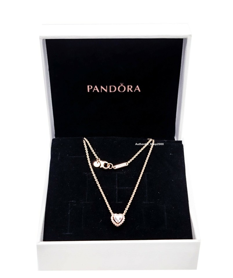 NEW PANDORA Rose 14k Gold Plated Sparkling Heart Collier Necklace ...