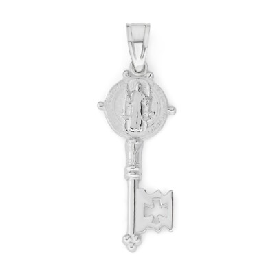 Solid 14k White Gold Saint Benedict Key Pendant - Patron Saint Jewelry ...