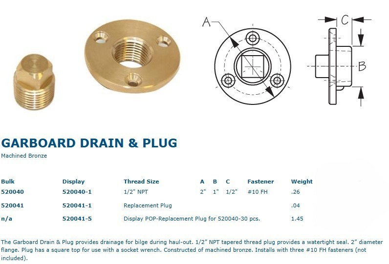 Sea-Dog Replacement Plug Only For Garboard Drain, Machined Bronze ...