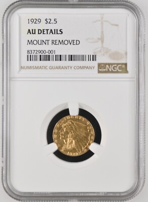 1929 $2.5 Gold Indian Coin NGC AU Details (Mount Removed) | eBay