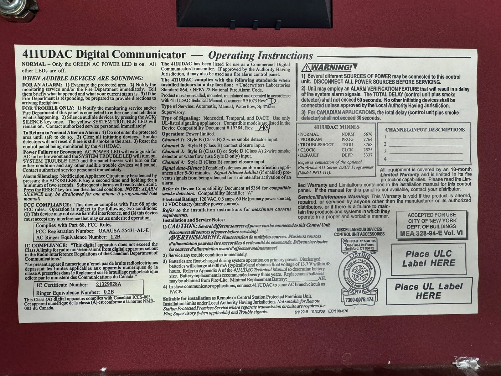 Fire-Lite 411UDAC Fire Watch Alarm Communicator - Red 783008103705| eBay