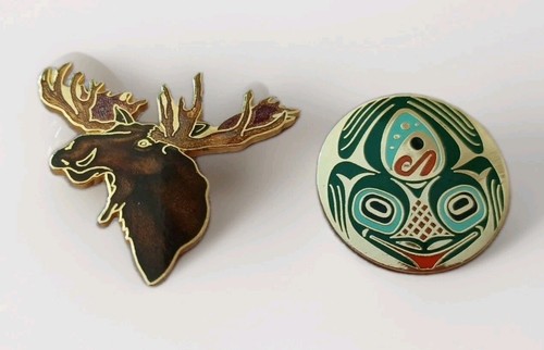 2 Enamel Brooch Pins Alaskan Inuit Eskimo Native Art Vintage SIGNED | eBay