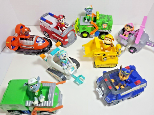 Paw Patrol Spin Master Large Lot 16 Pcs - 8 Vehicles & 8 Action Figures ...