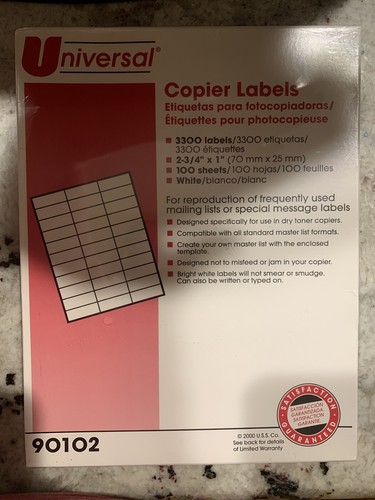 Universal 90102 Address Labels For Copiers 2-3/4” X 1” White 3300 | eBay