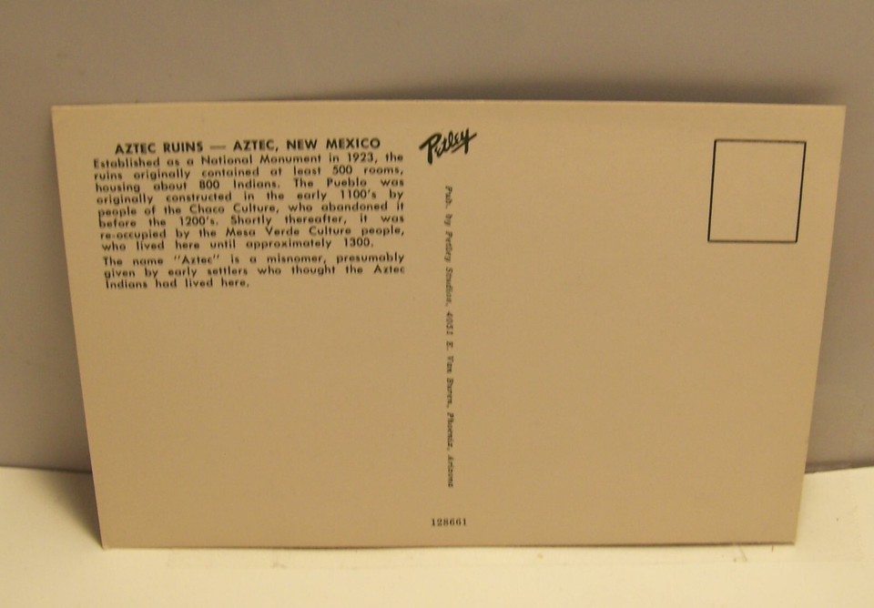 Postcard Aztec Ruins National Monument est. 1923 Aztec New Mexico B 9 ...