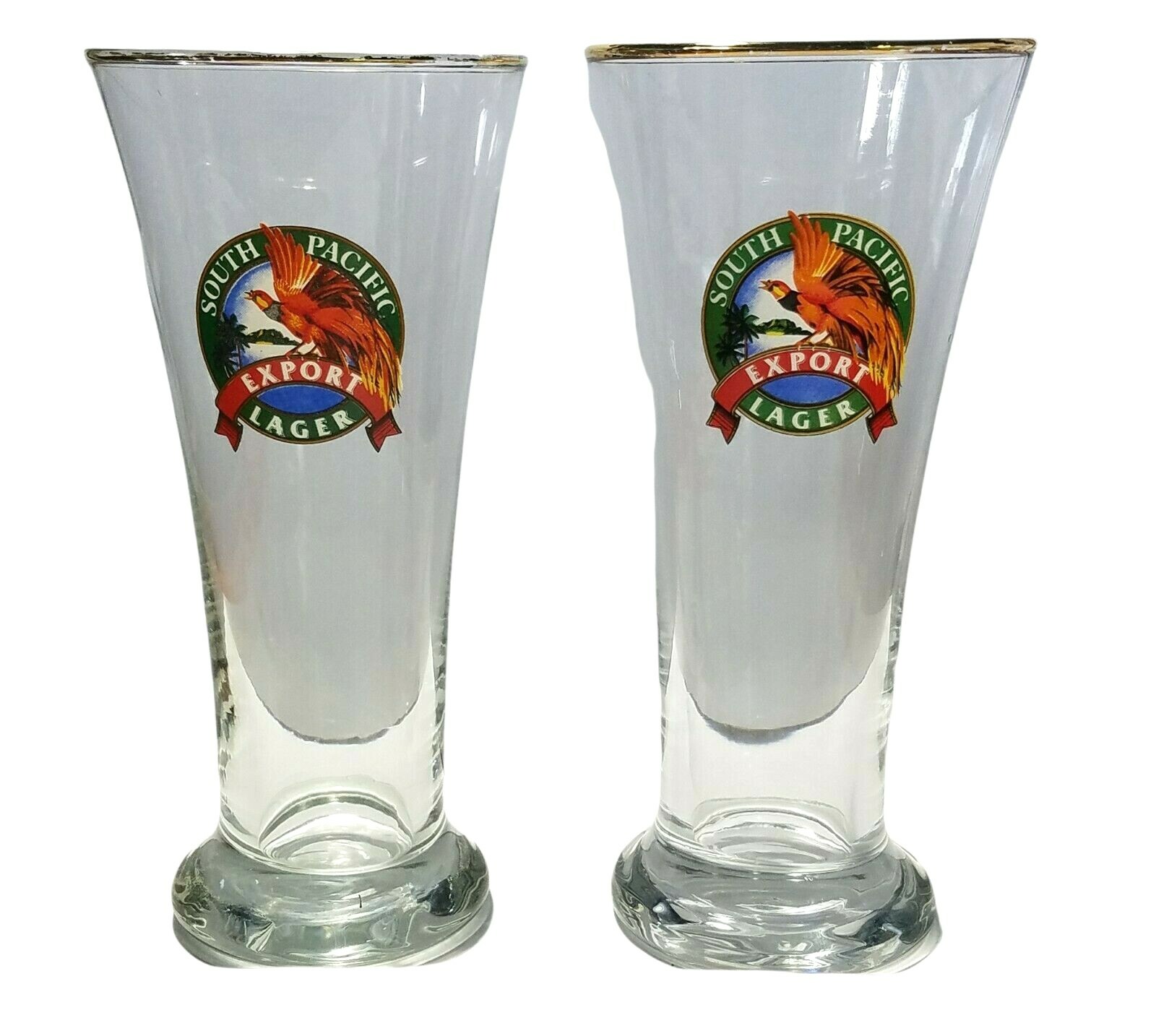 Lot of 2 South Pacific Export Lager Beer Gold Rim Glasses 6 3/4" Tall ...