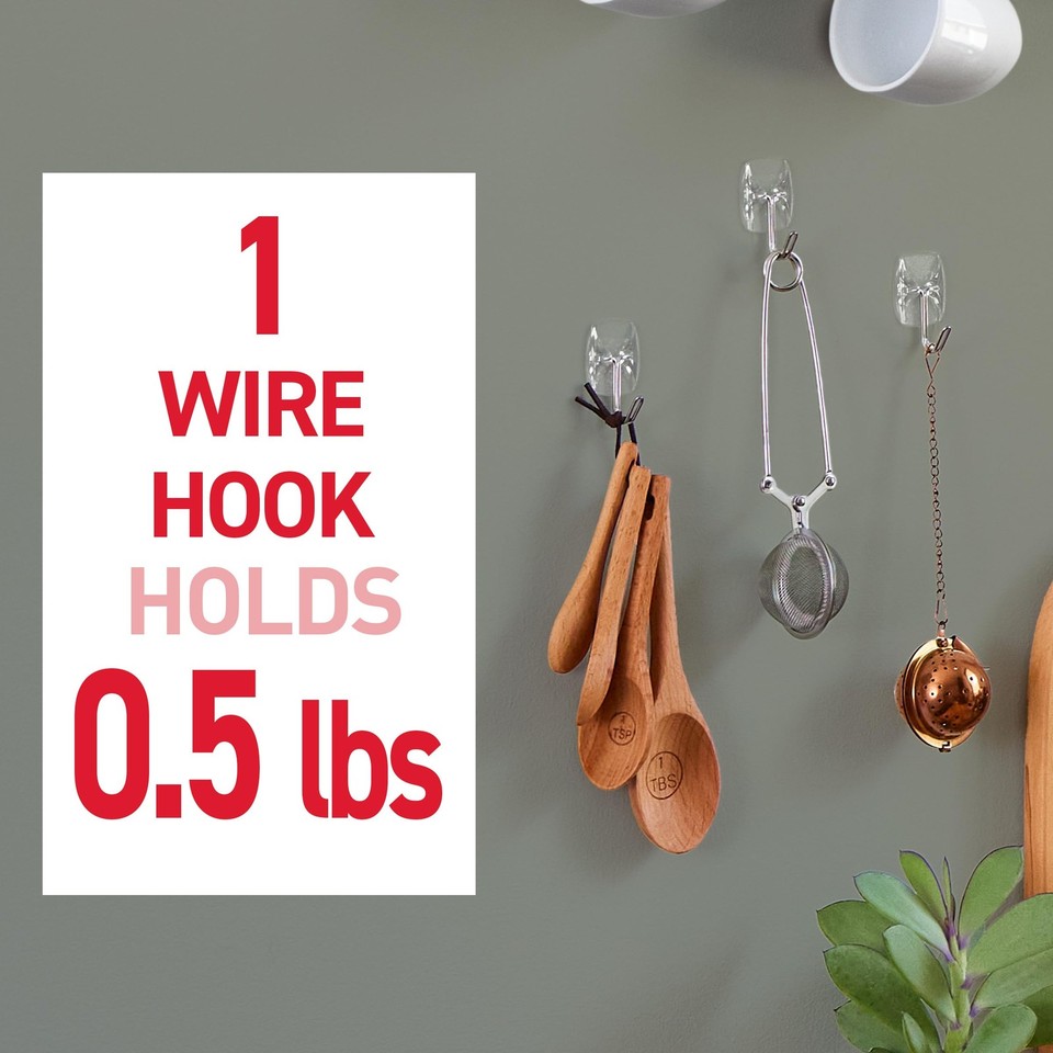 Small Clear Wire Toggle Hooks, 10 Wall Hooks and 12 Strips, Damage ...