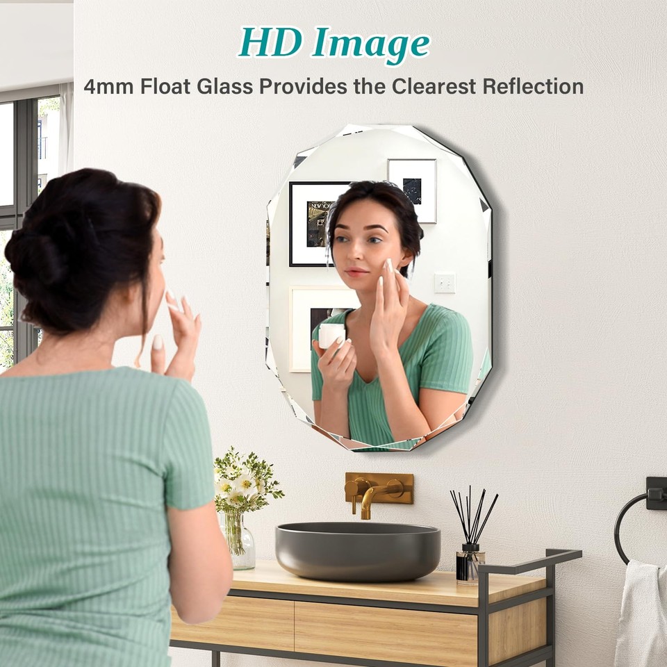Single Beveled Edge Bathroom Vanity Mirror, 20" x 28" Oval Wall Mirror ...