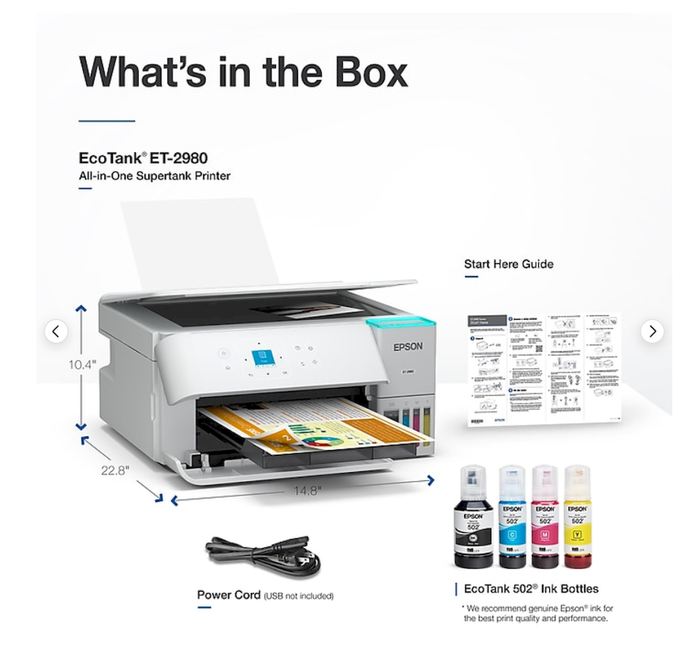 Epson EcoTank ET-2980 Wireless All-in-One Color Supertank Printer ...