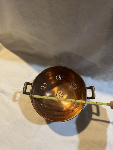 Vintage 6" Copper Berry Colander Strainer Brass Feet & Handles ...