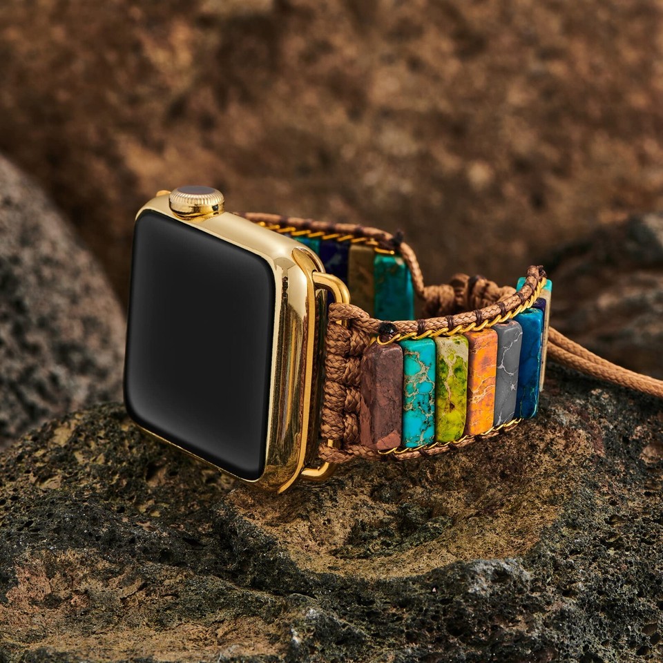 Natural Chakra Stone Tube Braided Strap iWatch Band for 38 ~ 40mm Apple ...