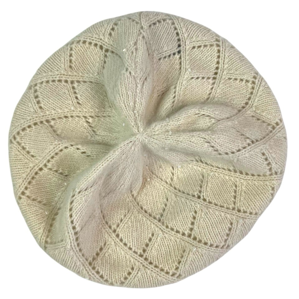 Ralph Lauren Wool Beaded Pointelle Knit Beret Hat Cream Old Money Quiet ...