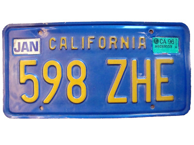 1970s California Blue License Plate w/ 96 sticker in original condition ...