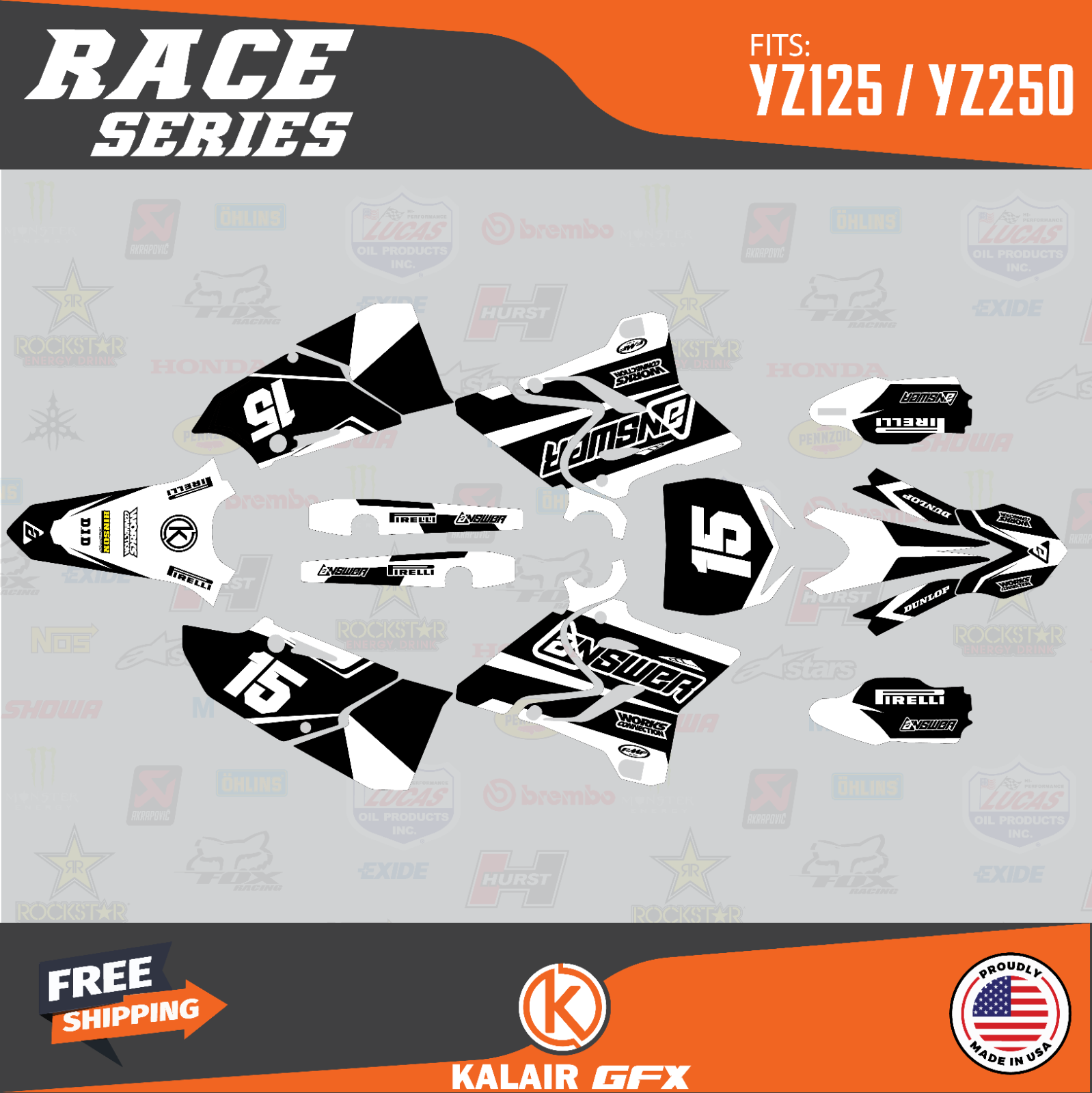 Graphics Kit for Yamaha YZ 125 250 (2015-2021) YZ125 YZ250 Race Series ...