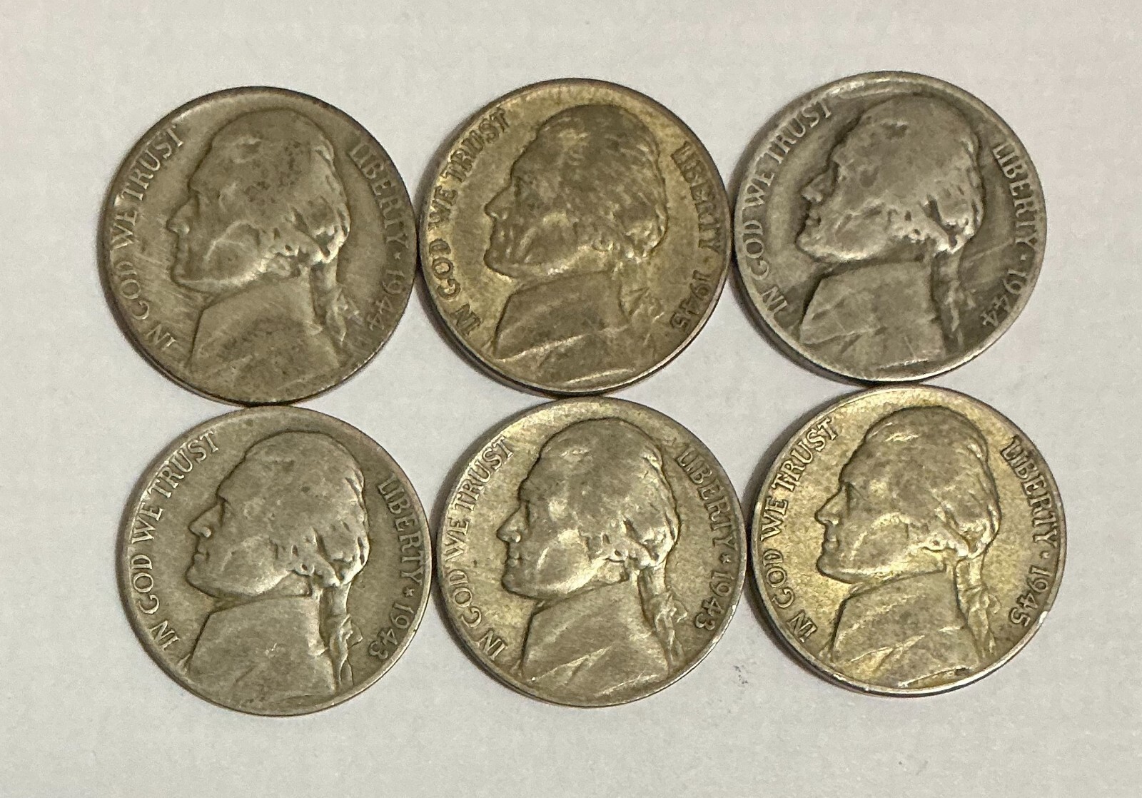 Lot of SIX (6) silver War Nickels - random nice old antique US ...