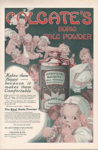 1911 COLGATE TALC POWDER BABY BEAUTY HOME DECOR NURSERY BATHROOM AD ...